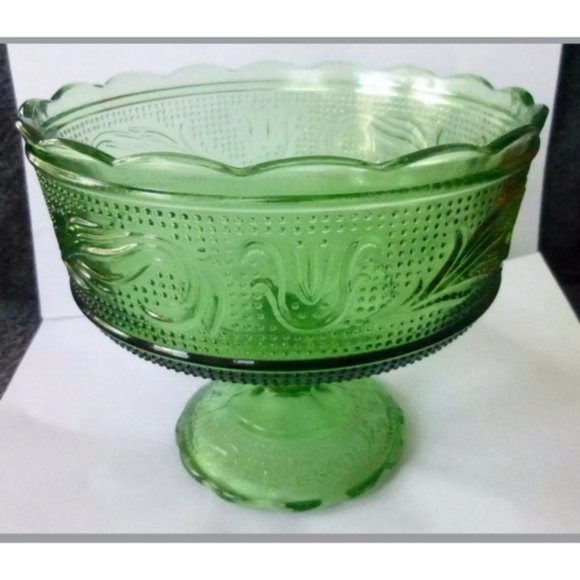 E.O.Brody & Company | Dining | Green Glass Compote Bowl Pressed Glass ...
